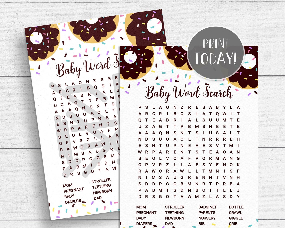 Donut Baby Shower Word Search Game Printable - Doughnut Sprinkle ...