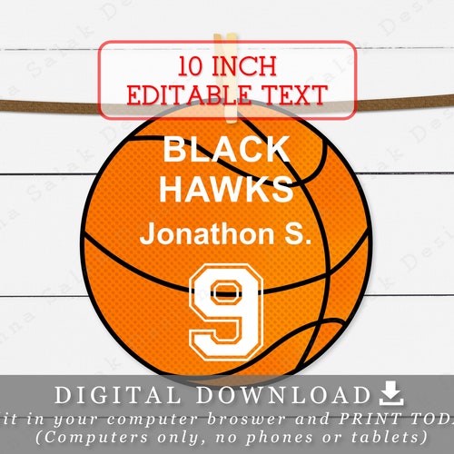 6 Basketball Printable Circle Tags With Editable Names - Etsy