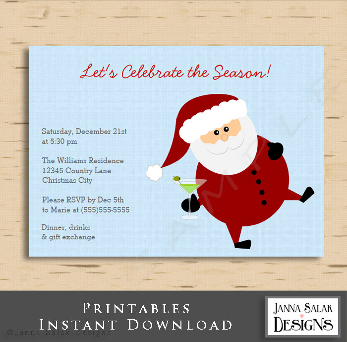 Printable Tipsy Santa Claus Christmas Cocktail Party | Etsy