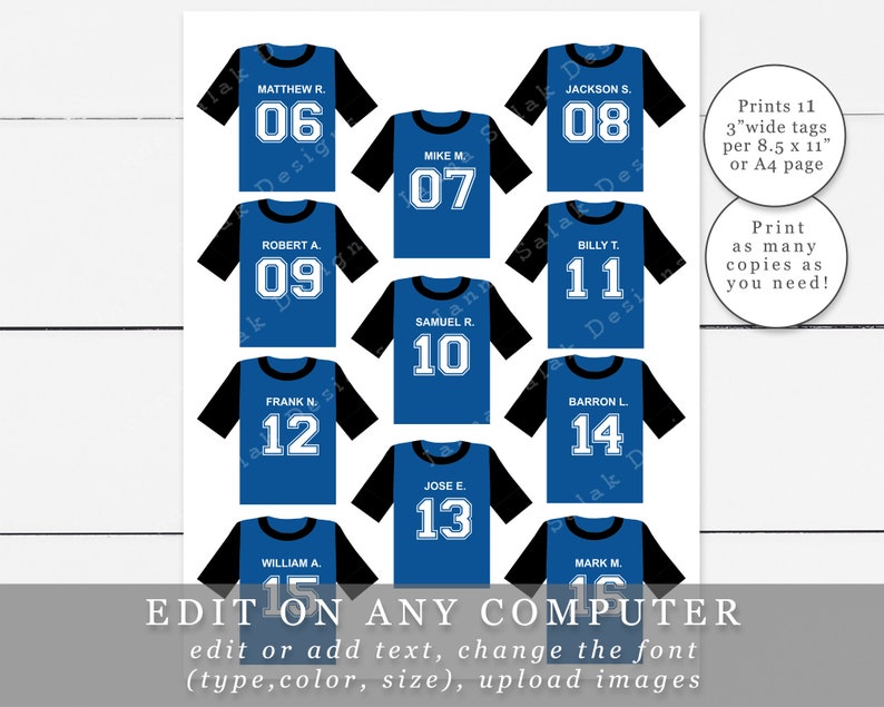 3" Soccer Jersey Tags With Editable Names Numbers and Colors DIY ...