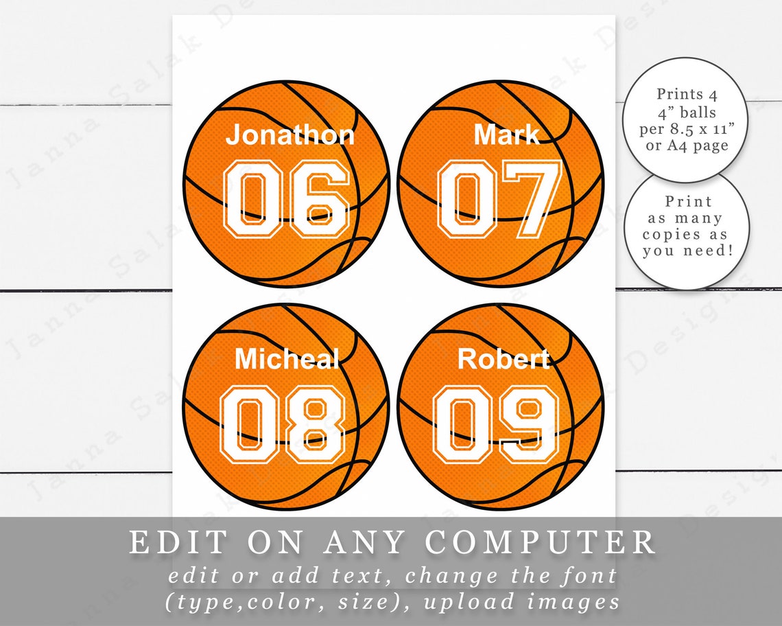 4" Basketball With Editable Names and Numbers DIY Template Printable - Etsy