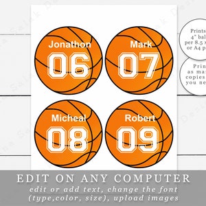 4" Basketball With Editable Names and Numbers DIY Template Printable - Etsy