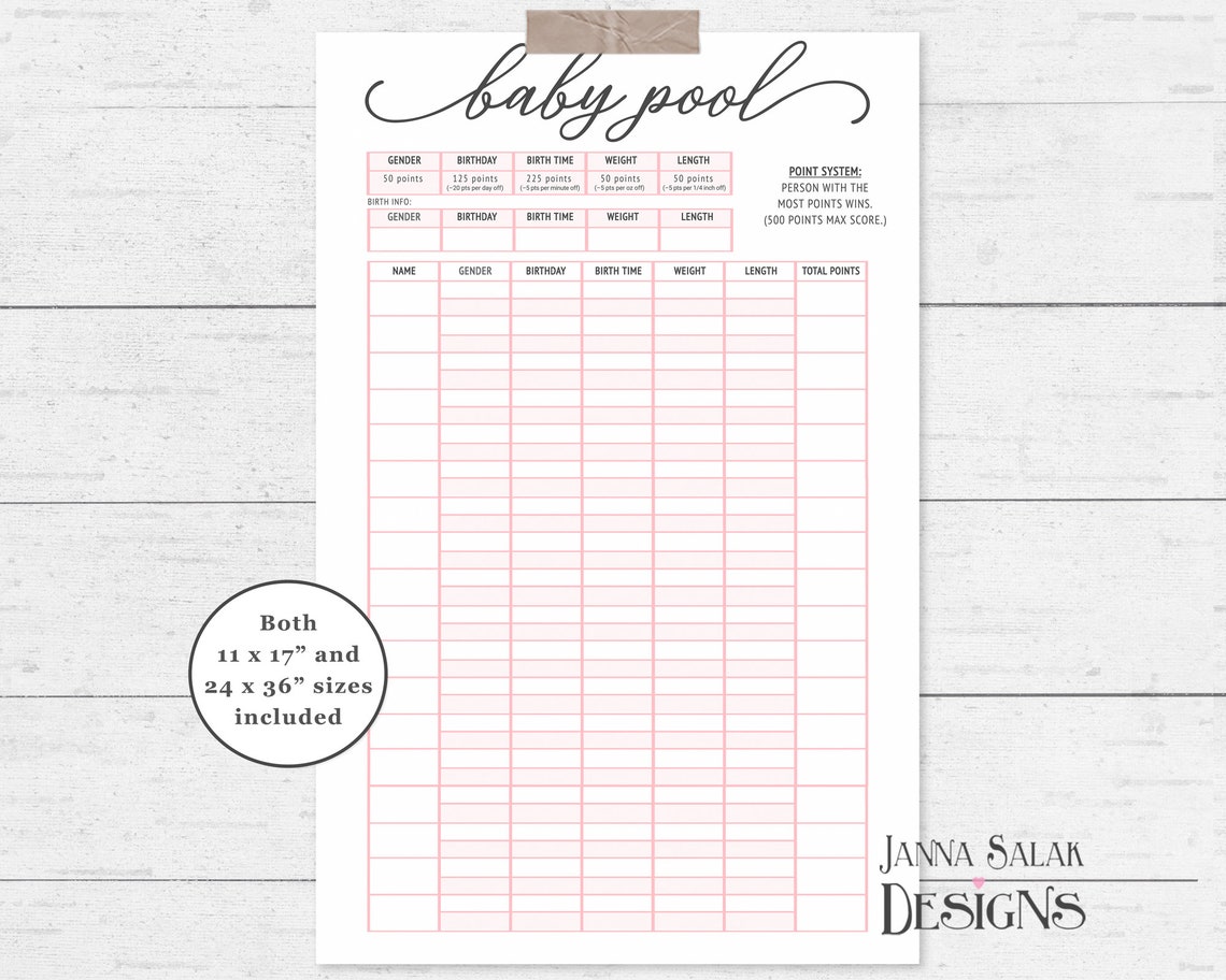 Printable Baby Shower Baby Pool Game Pink Dark Gray Modern - Etsy