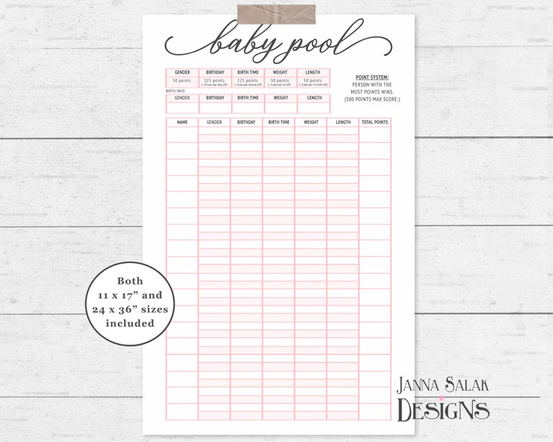 Printable Baby Shower Baby Pool Game Pink Dark Gray Modern - Etsy