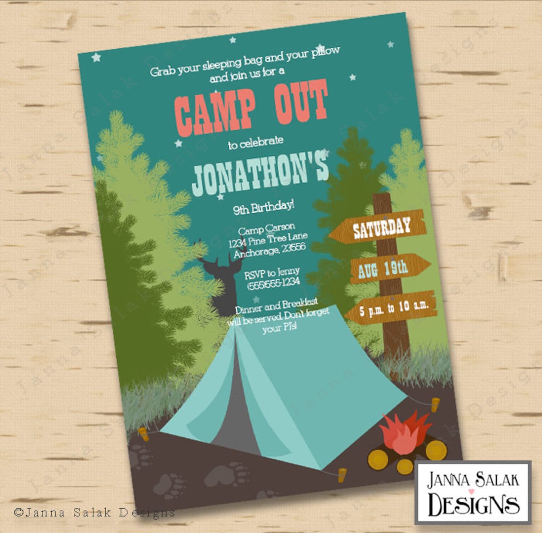 Camping Birthday Party Invitation Camp Out Sleepover Editable Printable ...