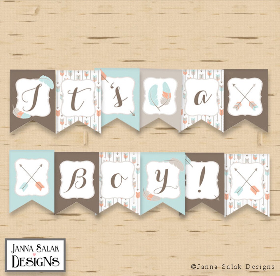 Tribal Arrows It's A Boy Baby Shower Banner Boho Feather Party ...