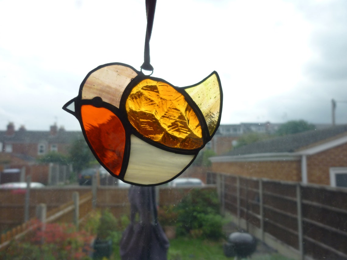 Robin suncatcherStained glass RobinBird suncatcher.D | Etsy