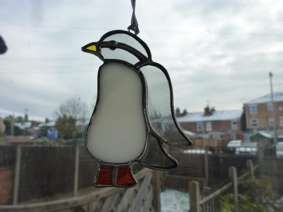 Stained Glass Penguin Suncatcher: Black & White, Silver Finish - Etsy