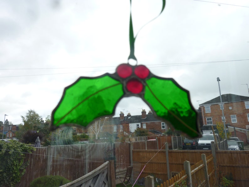 Stained Glass Holly Suncatcher Christmas Ornament Etsy