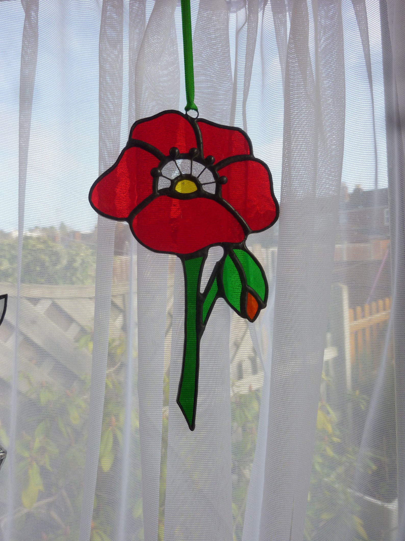Beautiful Poppy Stained glass suncatcher.Poppy flower. | Etsy