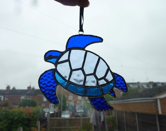 Handcrafted Stained Glass Sea Turtle Suncatcher Window Hanging in ...