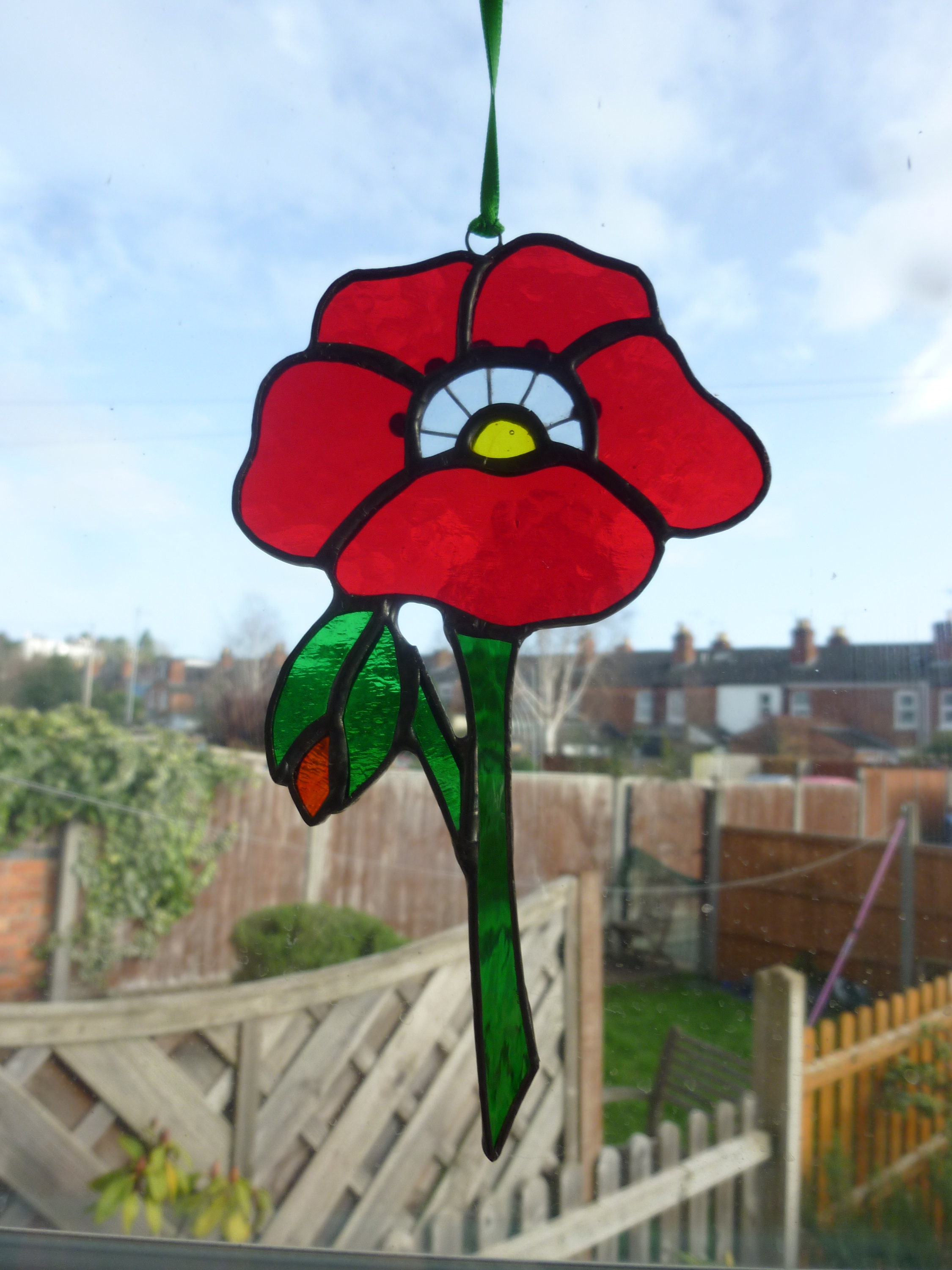 Beautiful Poppy Stained glass suncatcher.Poppy flower. | Etsy
