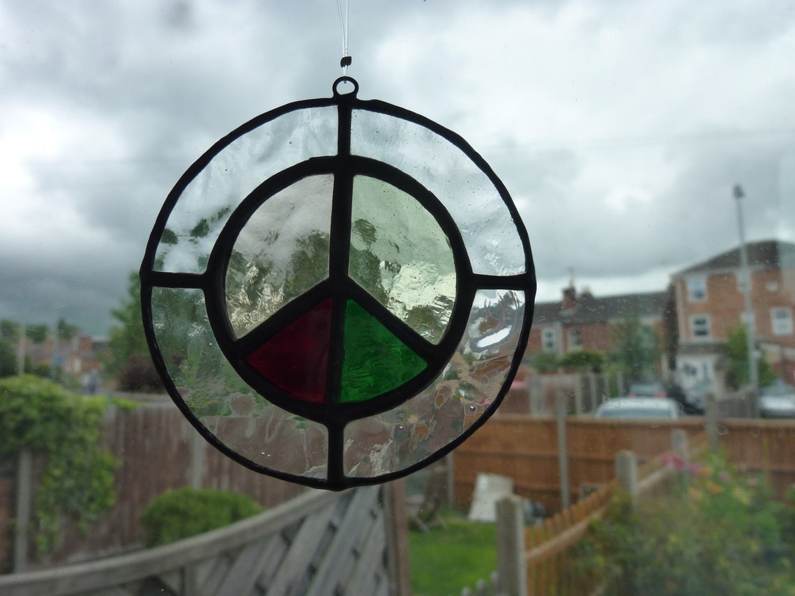 Stained glass peace mark circle. suncatcher. | Etsy