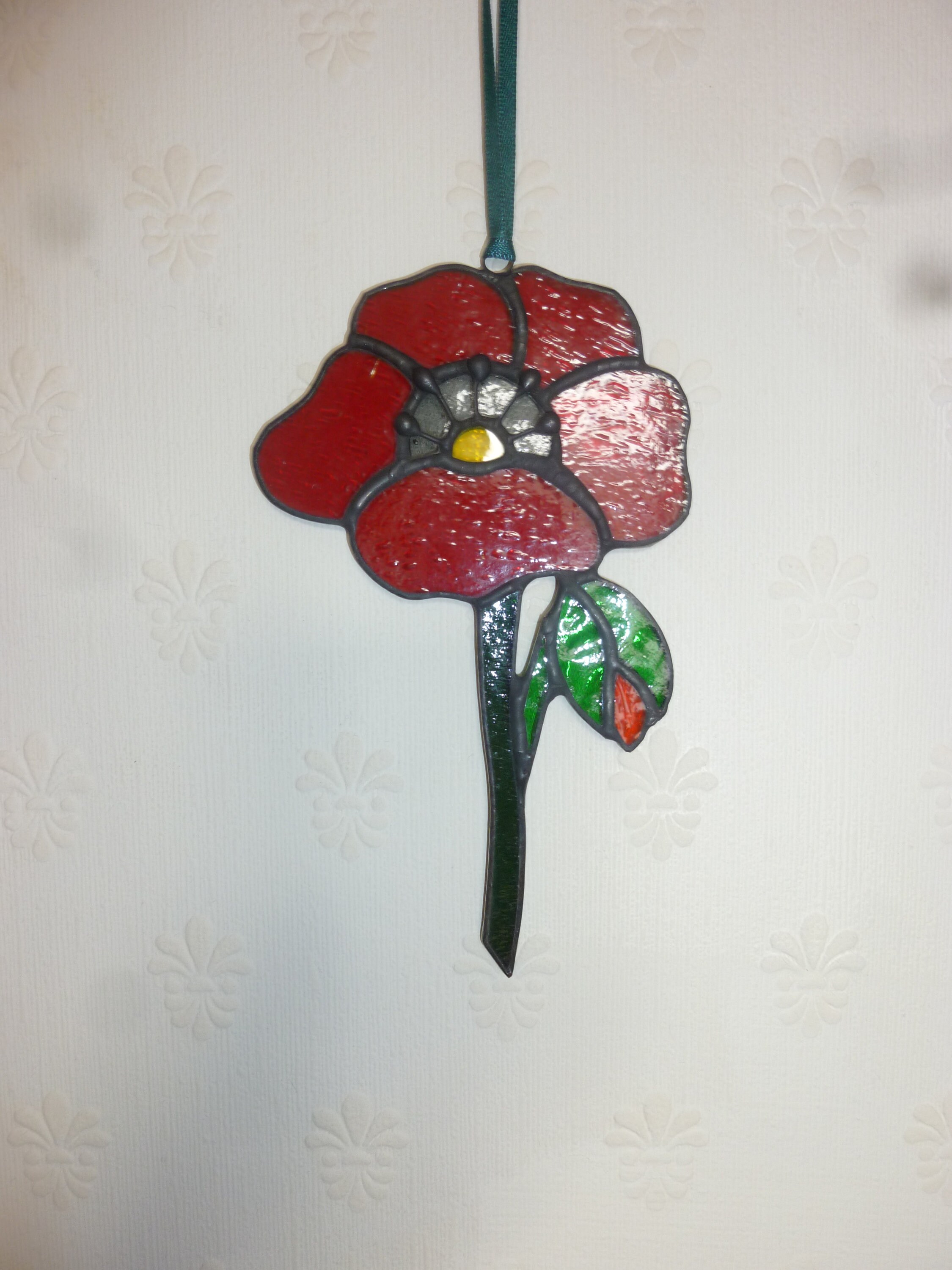 Beautiful Poppy Stained glass suncatcher.Poppy flower. | Etsy