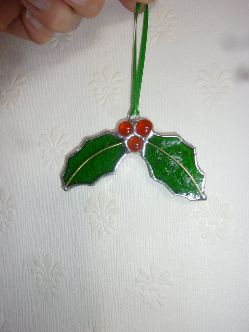 Stained Glass Holly Suncatcher Christmas Ornament Etsy