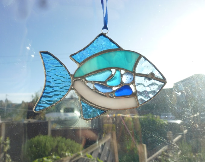 Stained Glass Fish Suncatcher. Fish Ornamentblue Fish.cute - Etsy