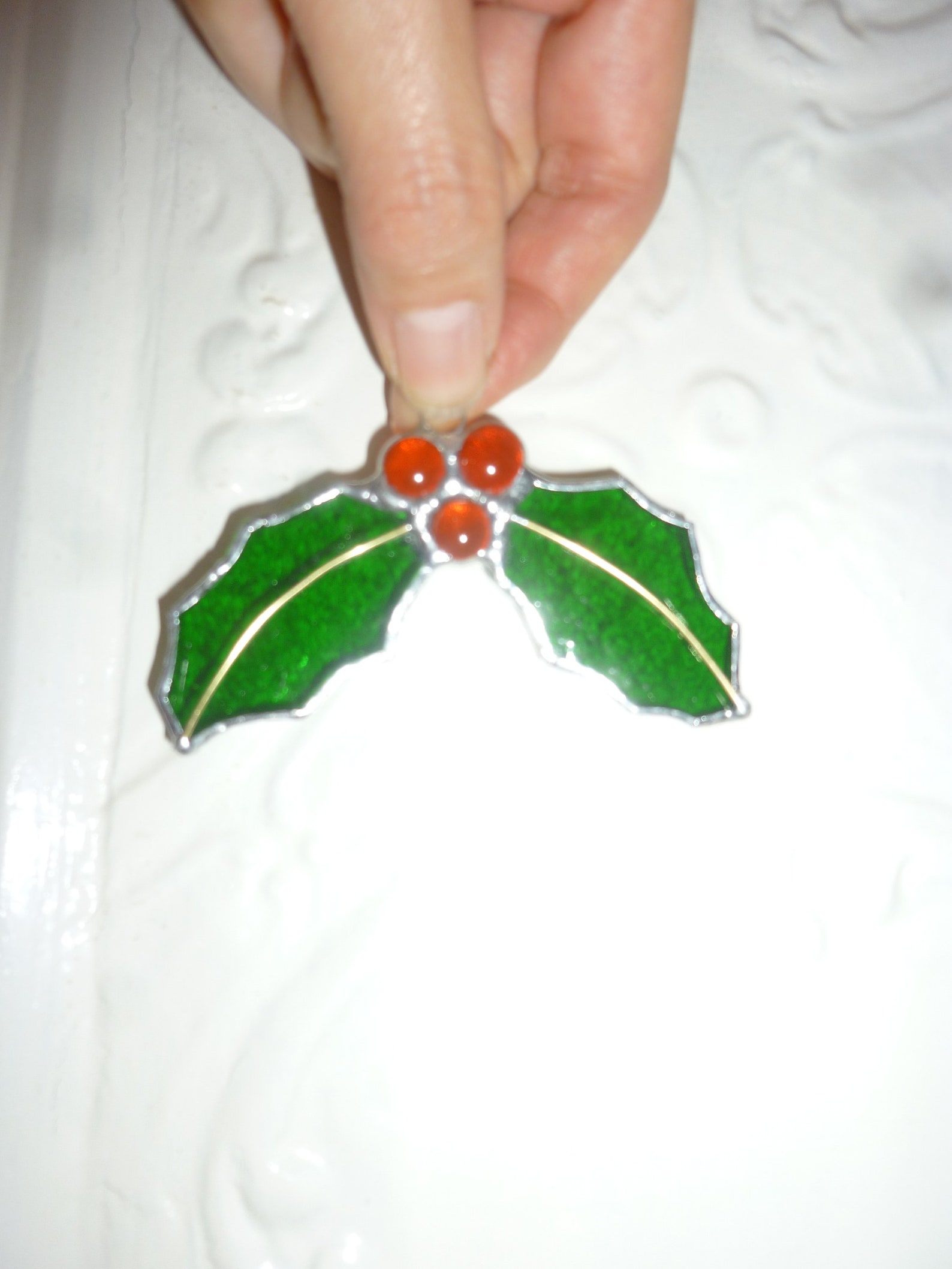Stained Glass Holly Suncatcher Christmas Ornament Etsy