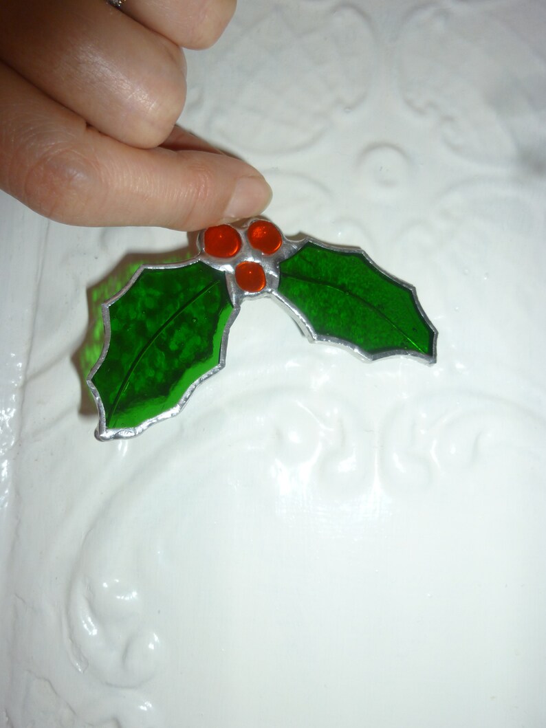 Stained Glass Holly Suncatcher Christmas Ornament Etsy