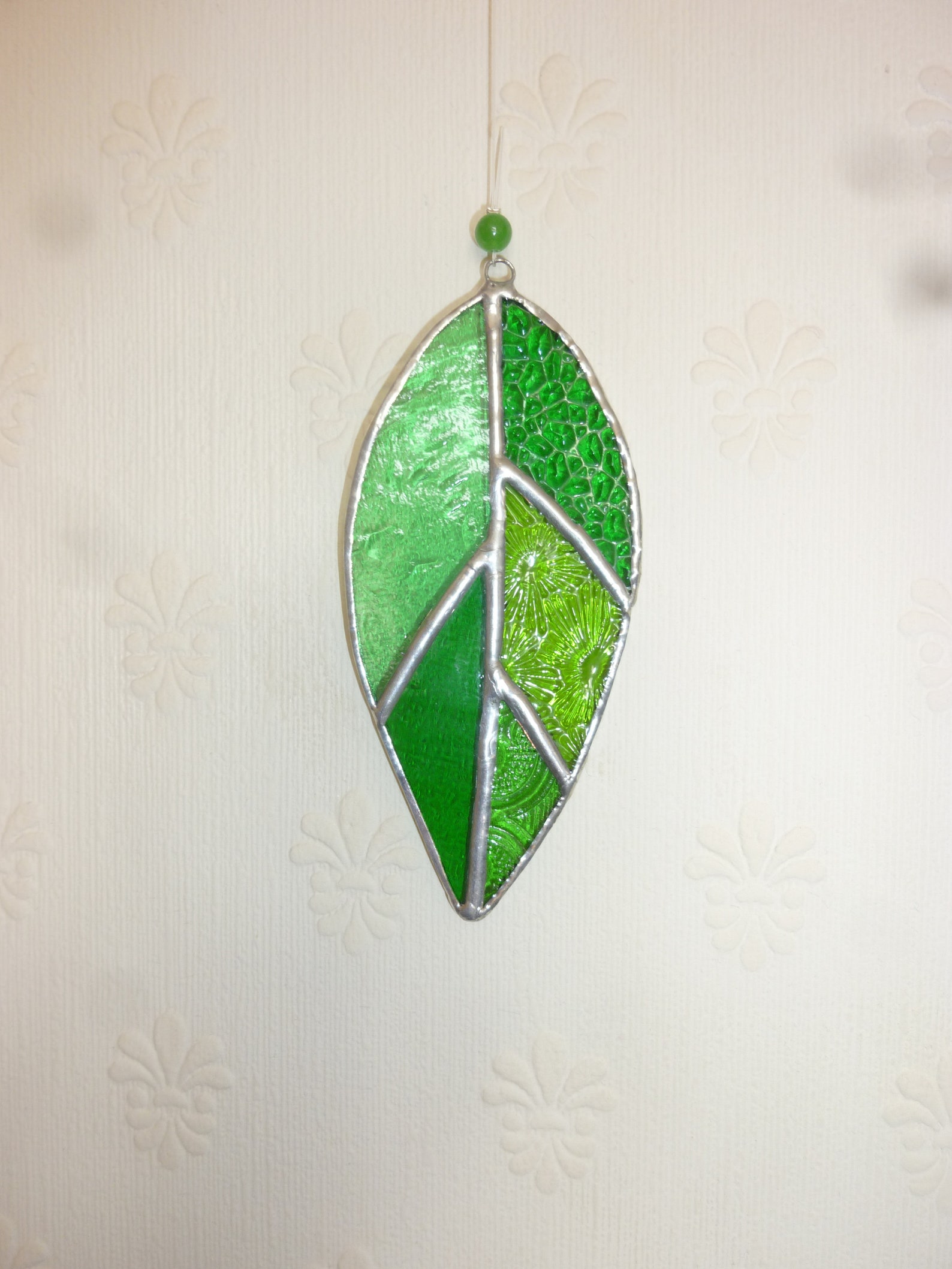 Leaf Suncatcher Stained Glass Leafgreen Leaf Etsy