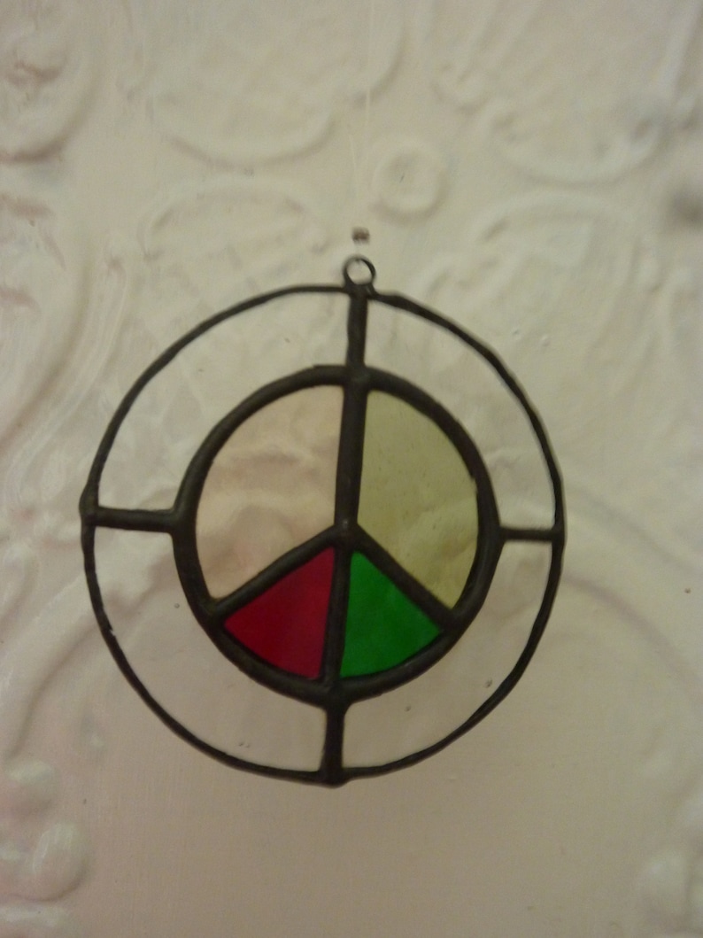 Stained glass peace mark circle. suncatcher. | Etsy