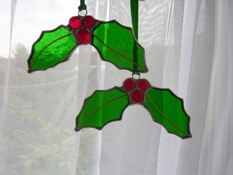 Stained Glass Holly Suncatcher Christmas Ornament Etsy