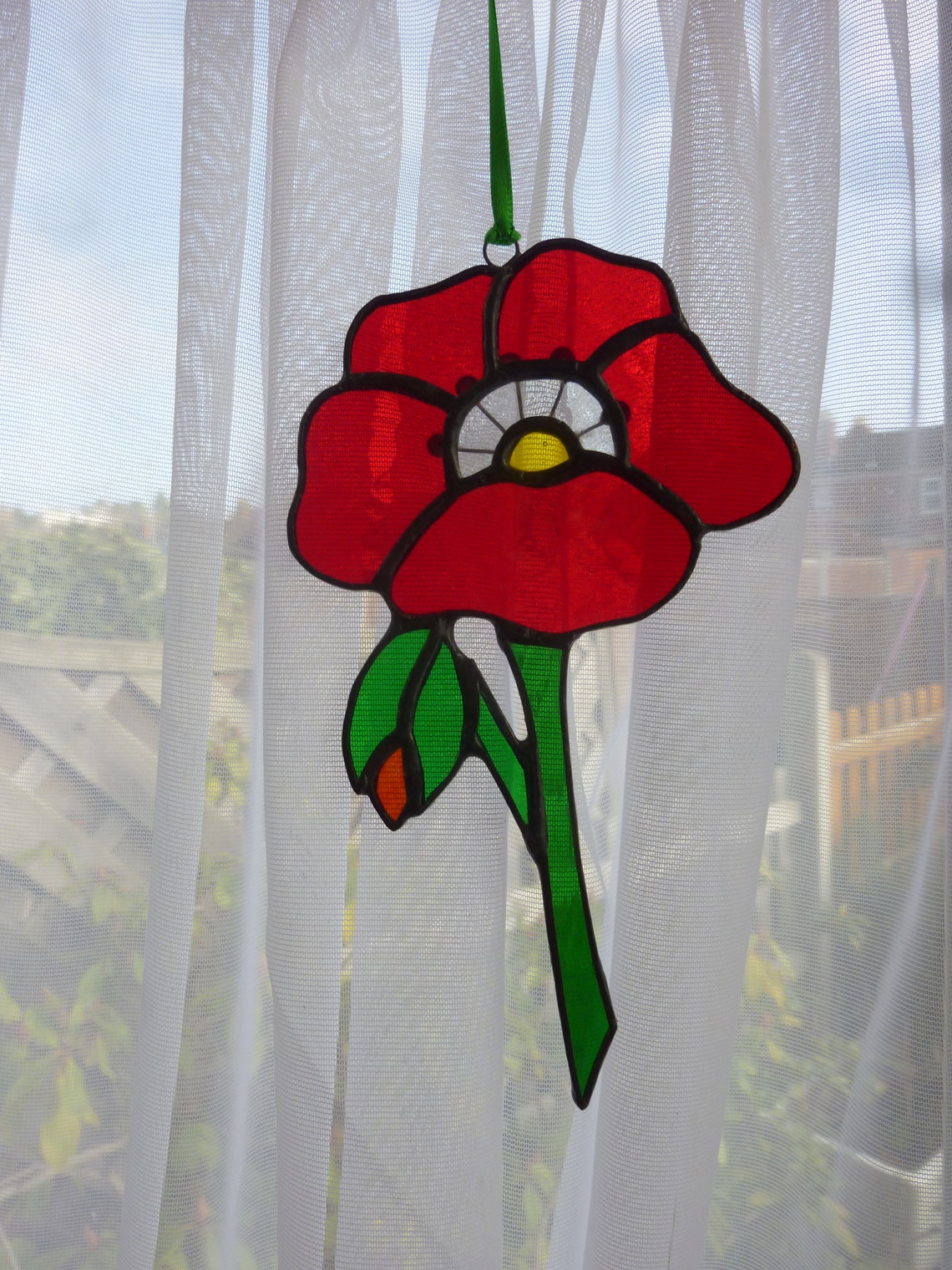 Beautiful Poppy Stained glass suncatcher.Poppy flower. | Etsy