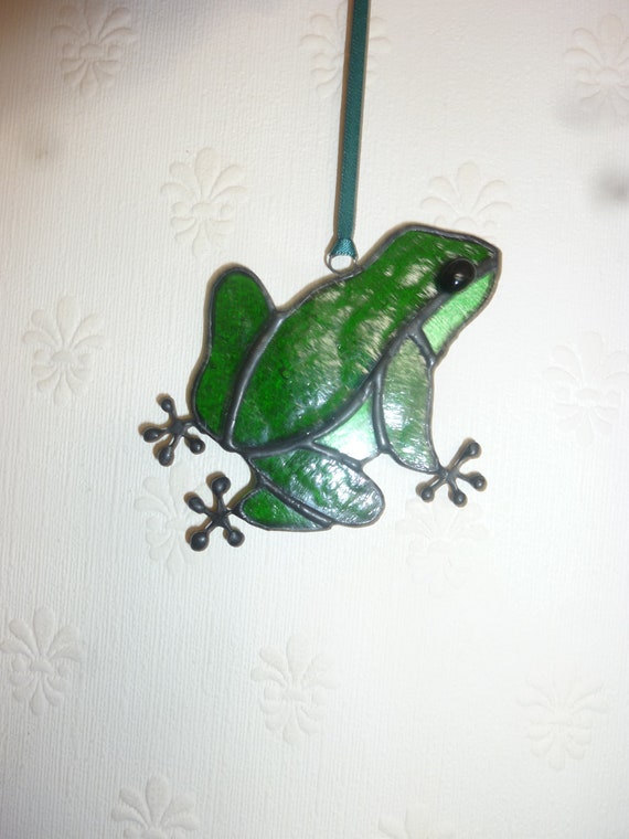 Stained glass frog Frog suncatcherGreen Frog. | Etsy