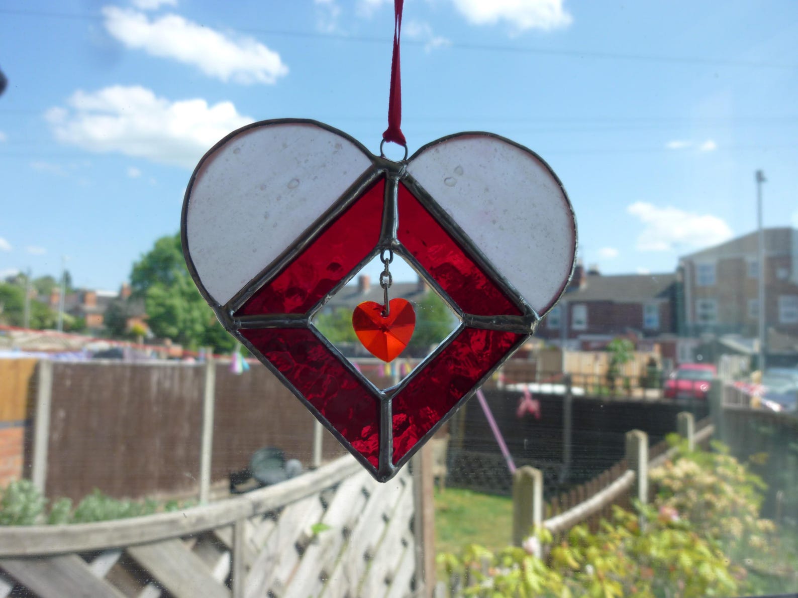 Red Heart Stained Glass Suncatcher: Silver Finish, Crystal Accent - Etsy