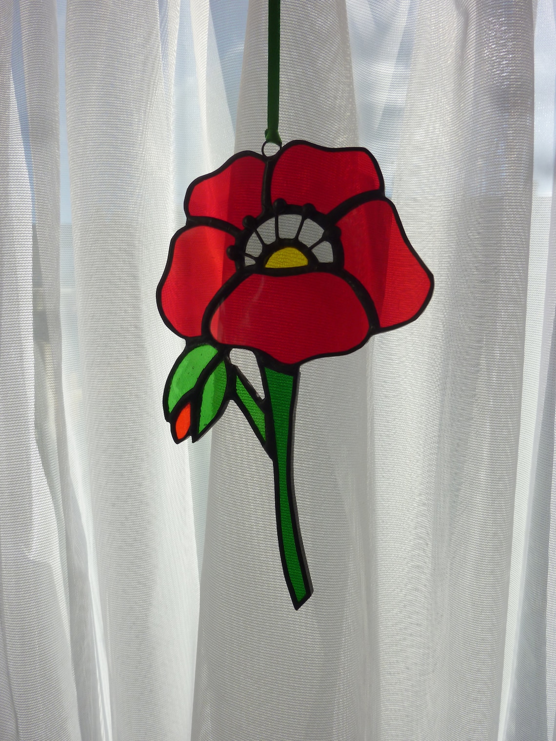 Beautiful Poppy Stained Glass Suncatcher.poppy Flower. - Etsy