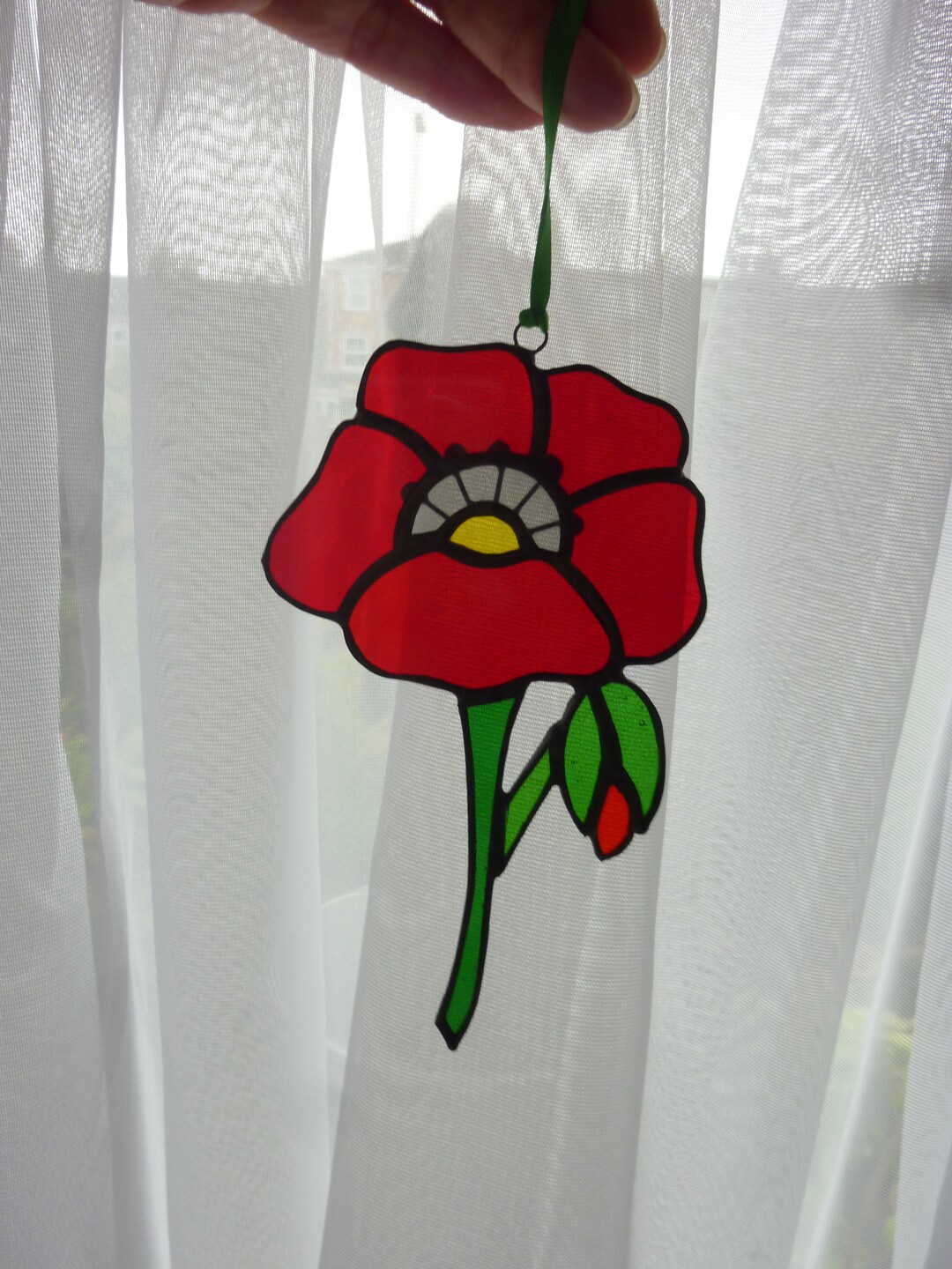 Beautiful Poppy Stained Glass Suncatcher.poppy Flower. - Etsy