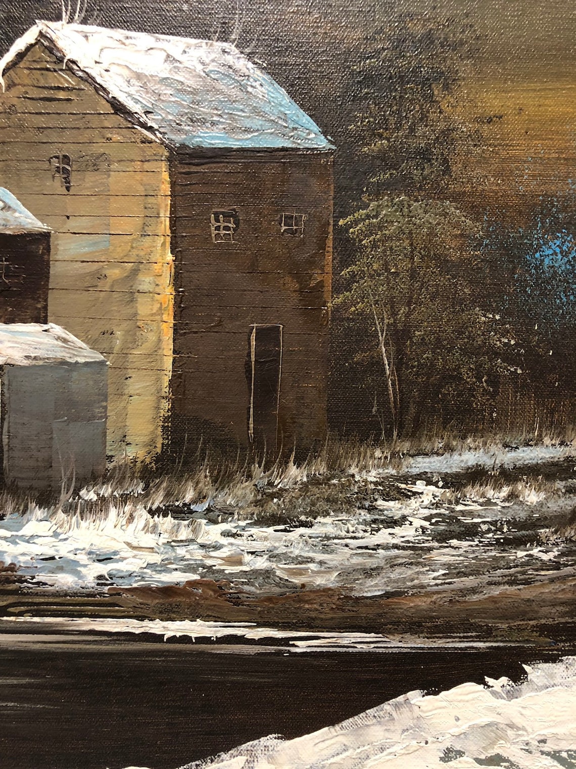 Vintage Rustic Barn Oil Painting of a Winter Scene in Wooden | Etsy