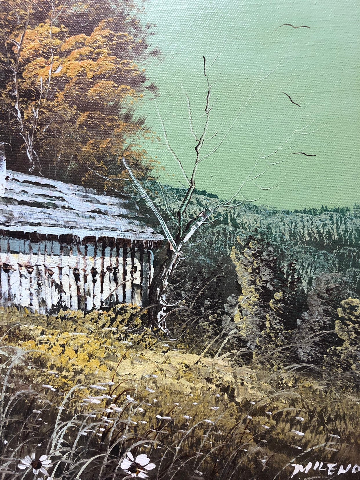 Vintage Rustic Barn Oil Painting of a Country Scene in Wooden Frame ...