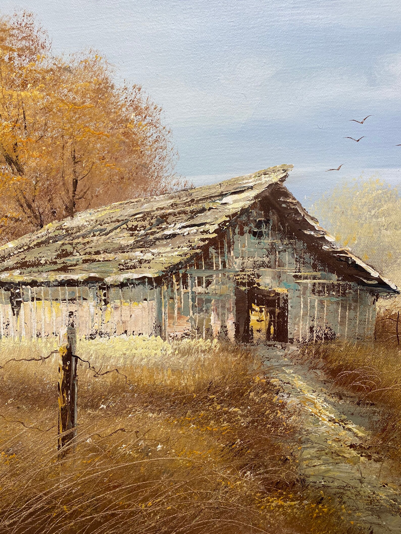 Vintage Rustic Barn Oil Painting of a Fall Scene in Wooden - Etsy
