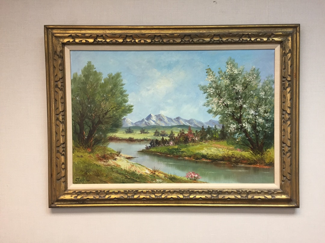 Vintage Spring Mountain Landscape Oil Painting in Wooden Frame - Etsy
