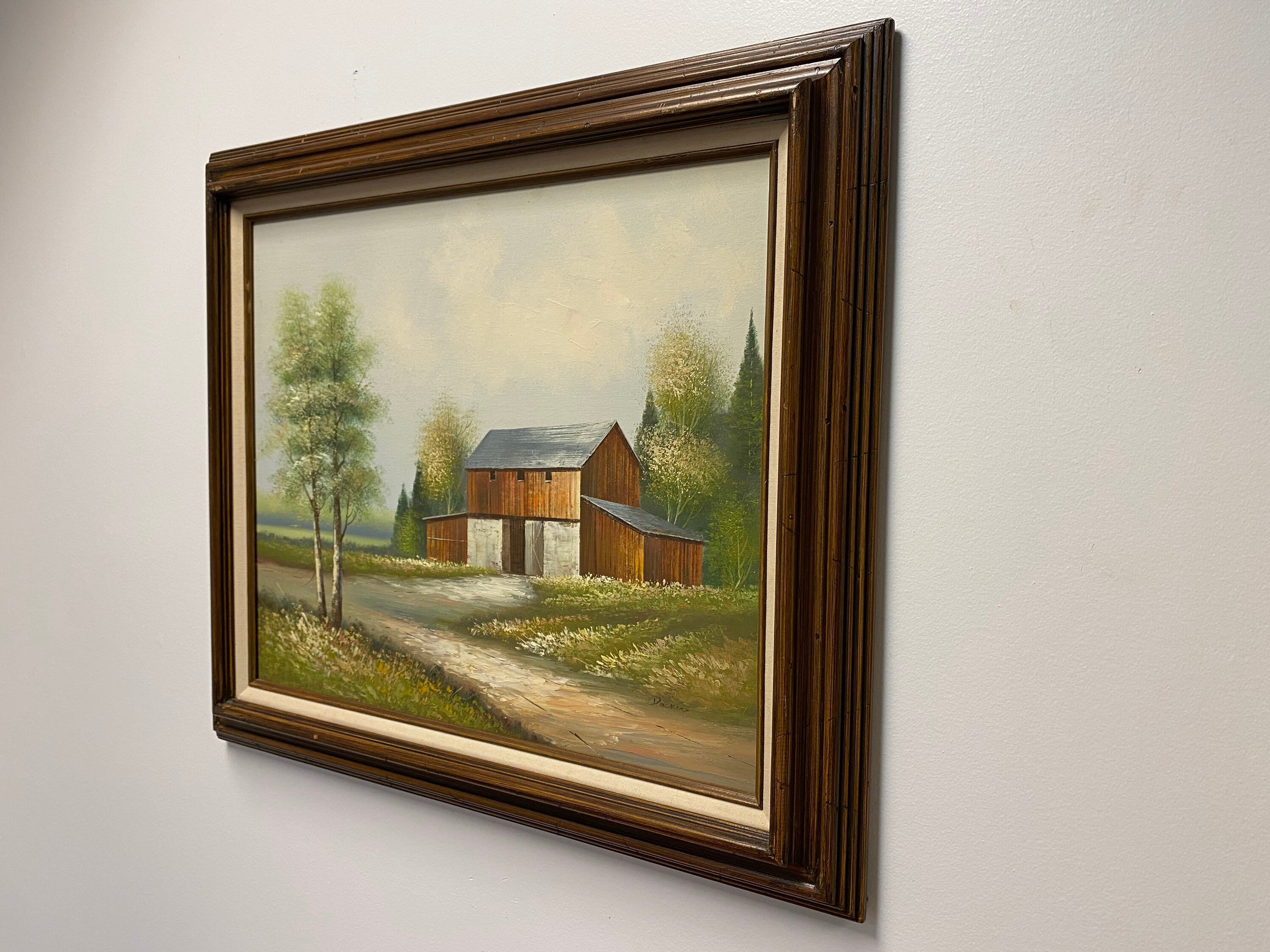 Vintage Spring Landscape Oil Painting of a Rustic Red Barn | Etsy