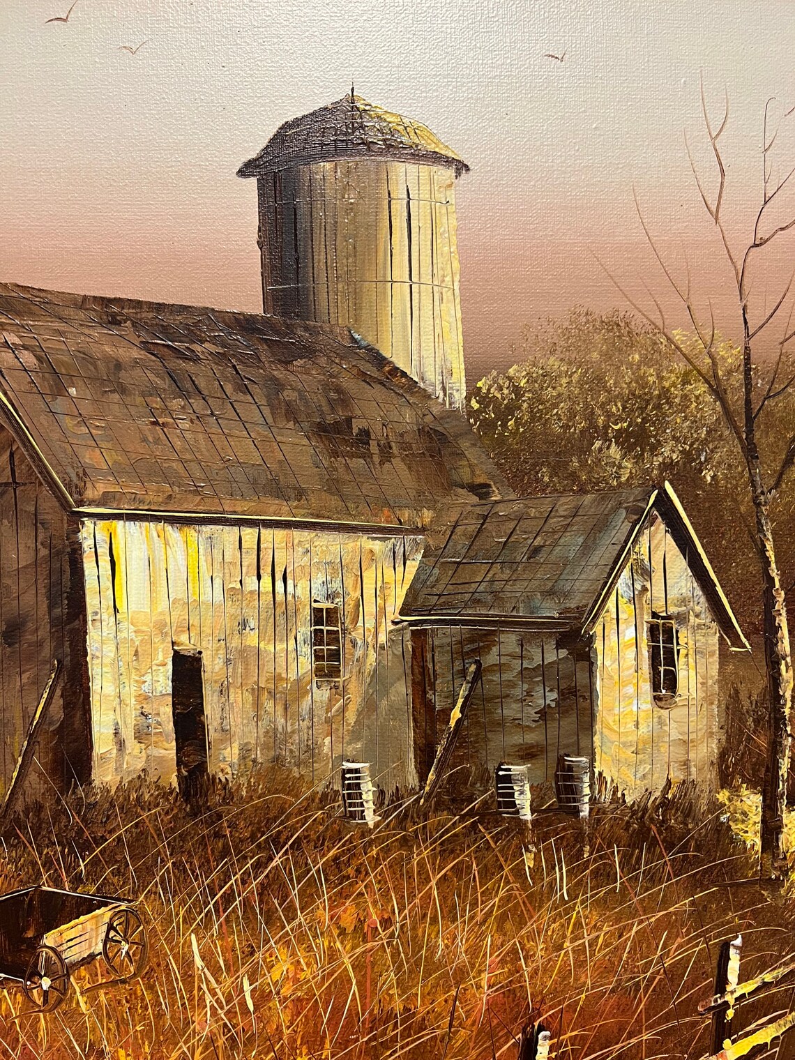 Vintage Rustic Barn Oil Painting of an Autumn Scene in Wooden Frame ...