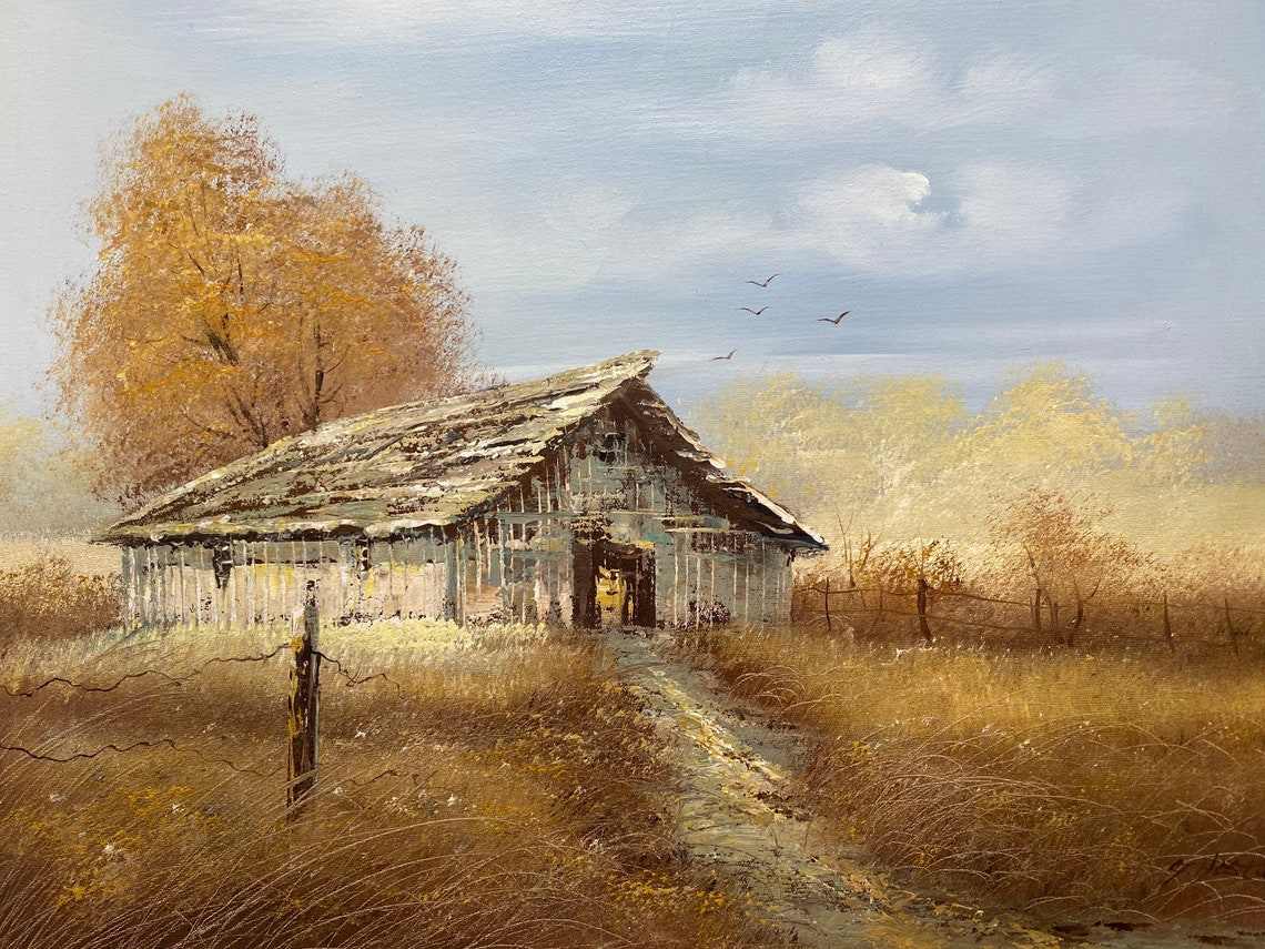 Vintage Rustic Barn Oil Painting of a Fall Scene in Wooden - Etsy