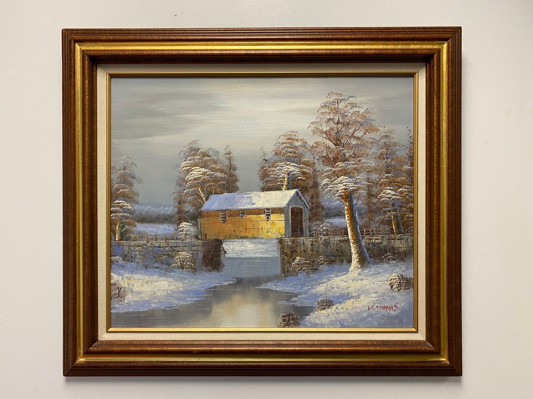 Vintage Winter Landscape Oil Painting of a Homestead Scene in - Etsy