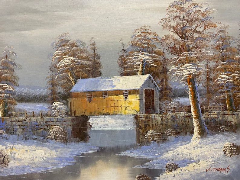 Vintage Winter Landscape Oil Painting of a Homestead Scene in | Etsy