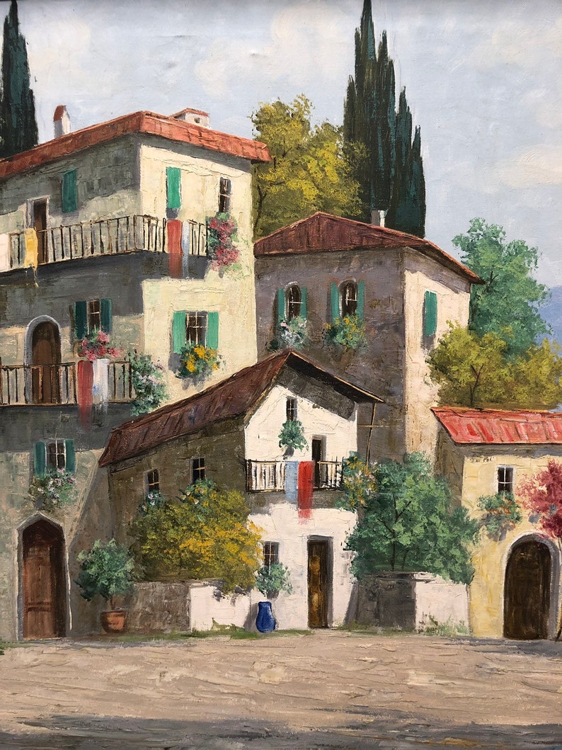 Vintage Seaside Town Painting Signed by Artist - Etsy