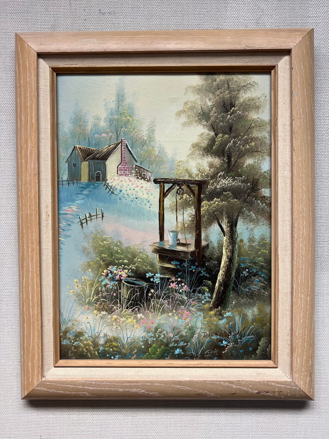Vintage Rustic Cottage Oil Painting of a Country Scene in Wooden Frame ...