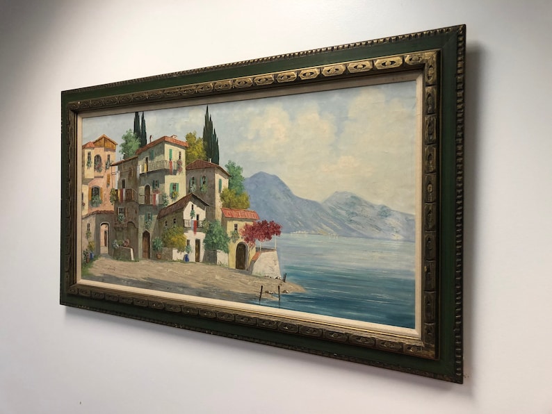 Vintage Seaside Town Painting Signed by Artist - Etsy