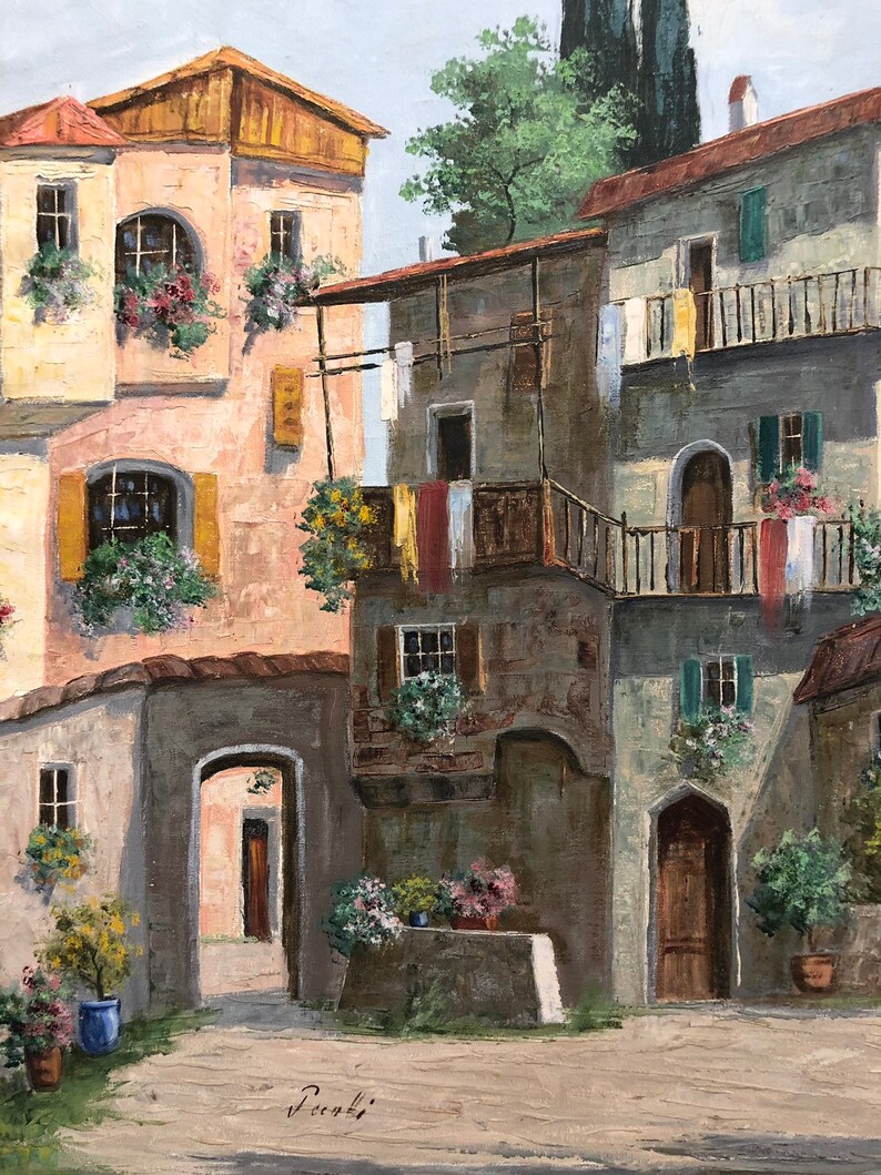 Vintage Seaside Town Painting Signed by Artist - Etsy