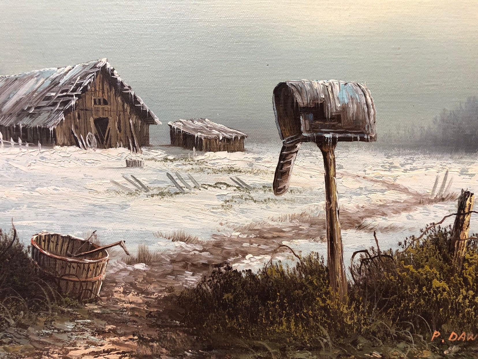 Vintage Rustic Barn Oil Painting of a Country Scene in Wooden | Etsy