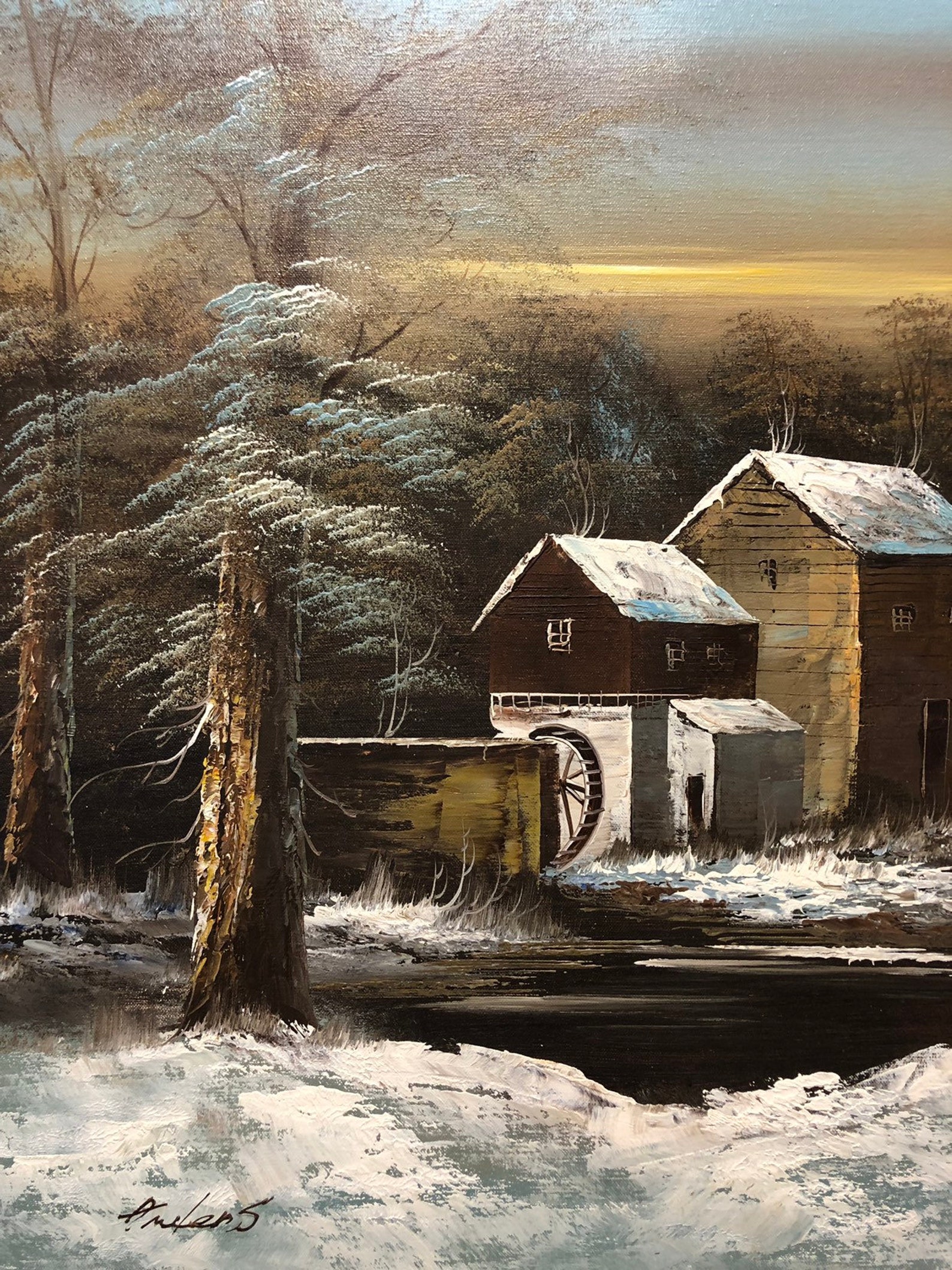 Vintage Rustic Barn Oil Painting of a Winter Scene in Wooden | Etsy