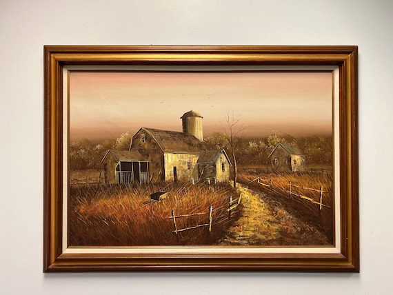 Vintage Rustic Barn Oil Painting of an Autumn Scene in Wooden | Etsy