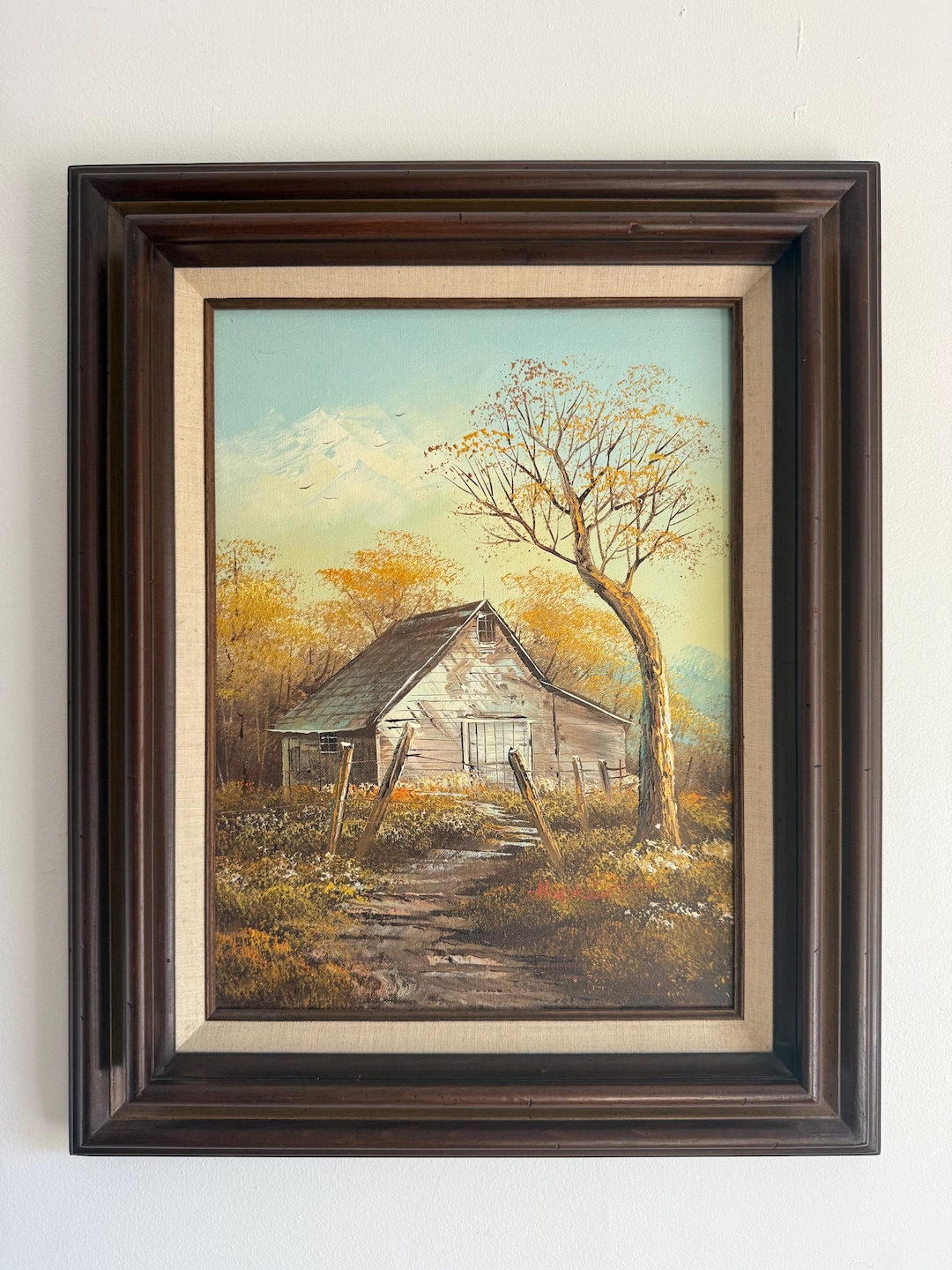 Vintage Autumn Barn Oil Painting: 1970s Rustic Fall Landscape - Etsy