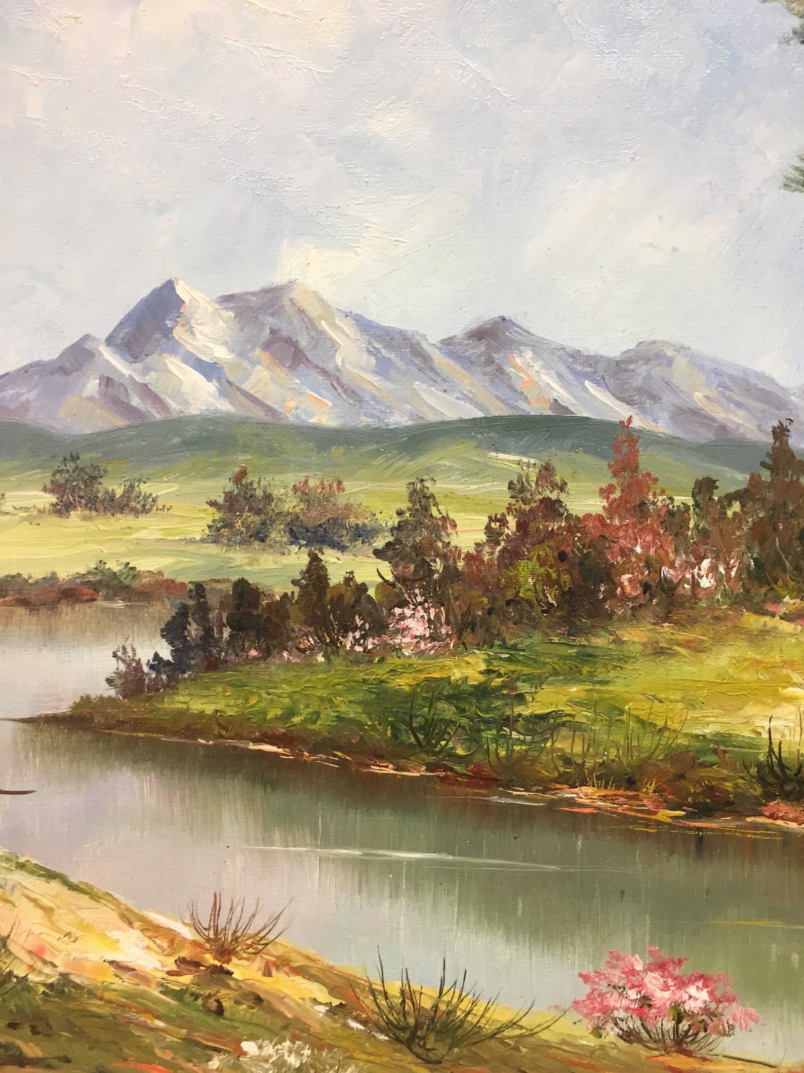 Vintage Spring Landscape Oil Painting of a Foresty Mountain | Etsy