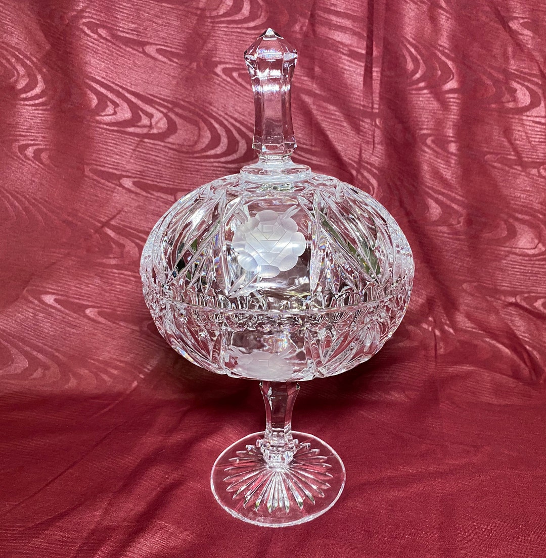 Vintage Rose Etched Crystal Candy Dish| Candy Bowl | Vintage | 1950s ...