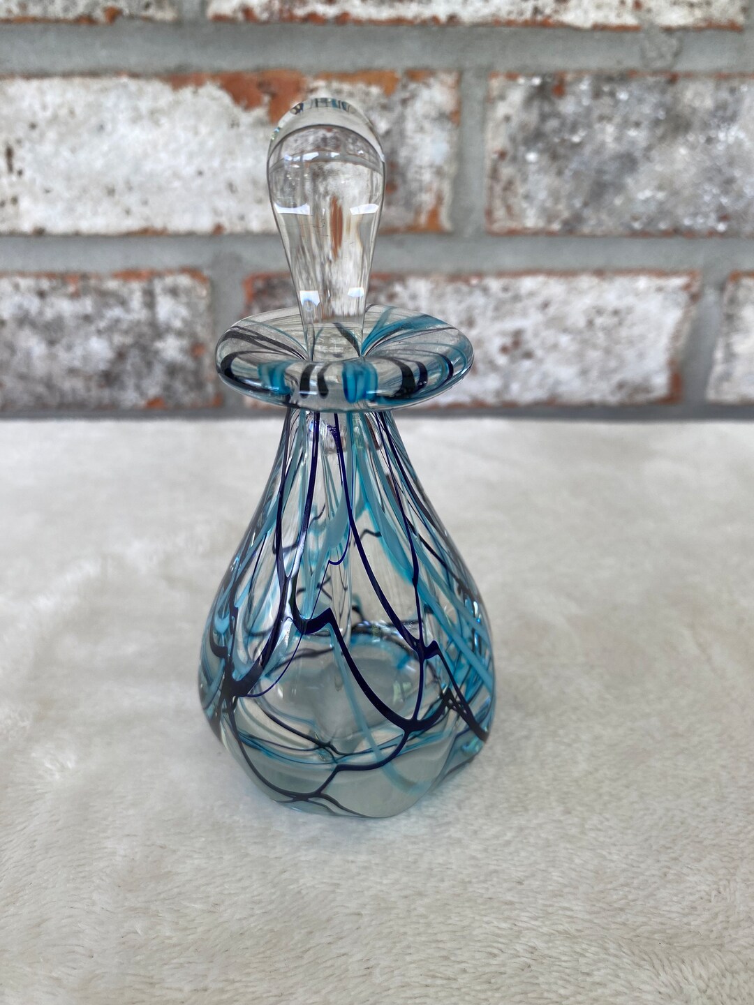 Vintage Striped Light Blue/dark Blue Glass Perfume Bottle/perfume ...